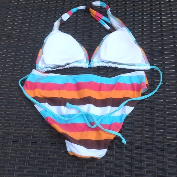 2Chillies | Swim | Girls Bluepinkorangebrown Striped Bikini Set | Poshmark
